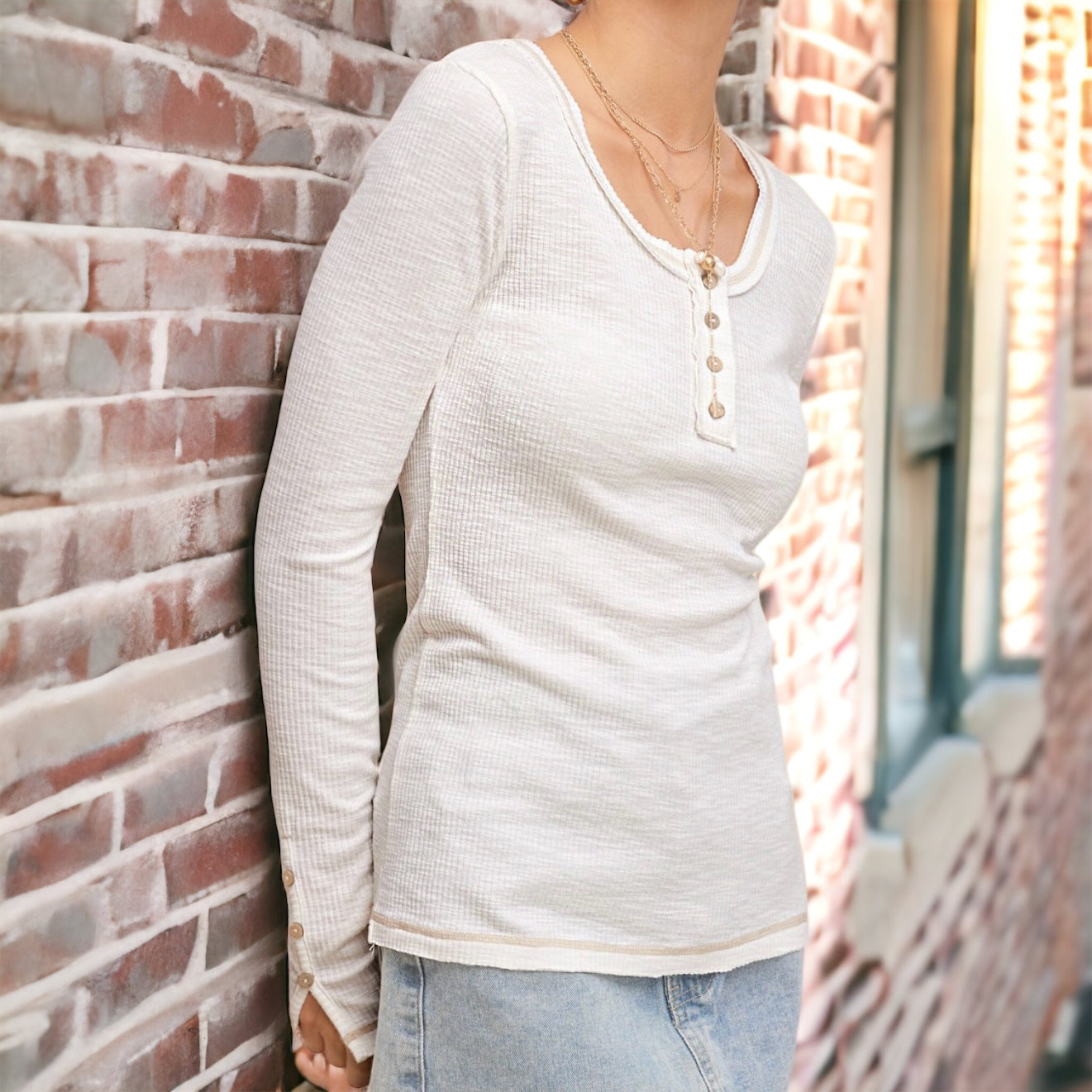 Maya Button Front Henley IVORY – Chic Boutique